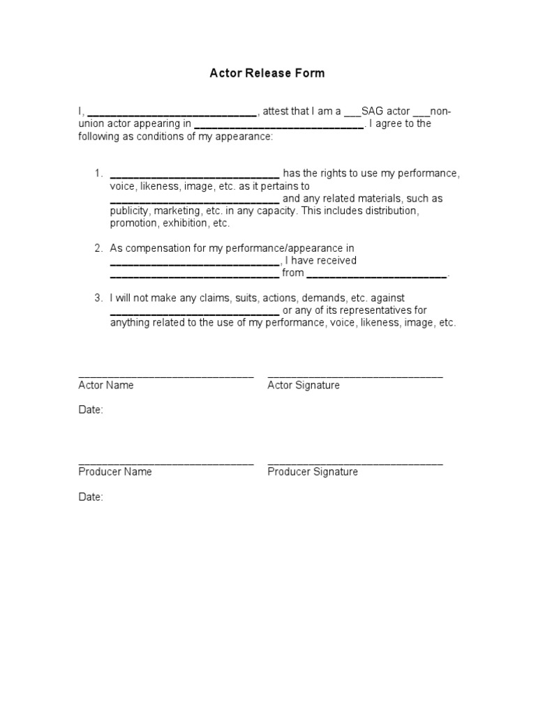Actor Release Form | PDF | Business