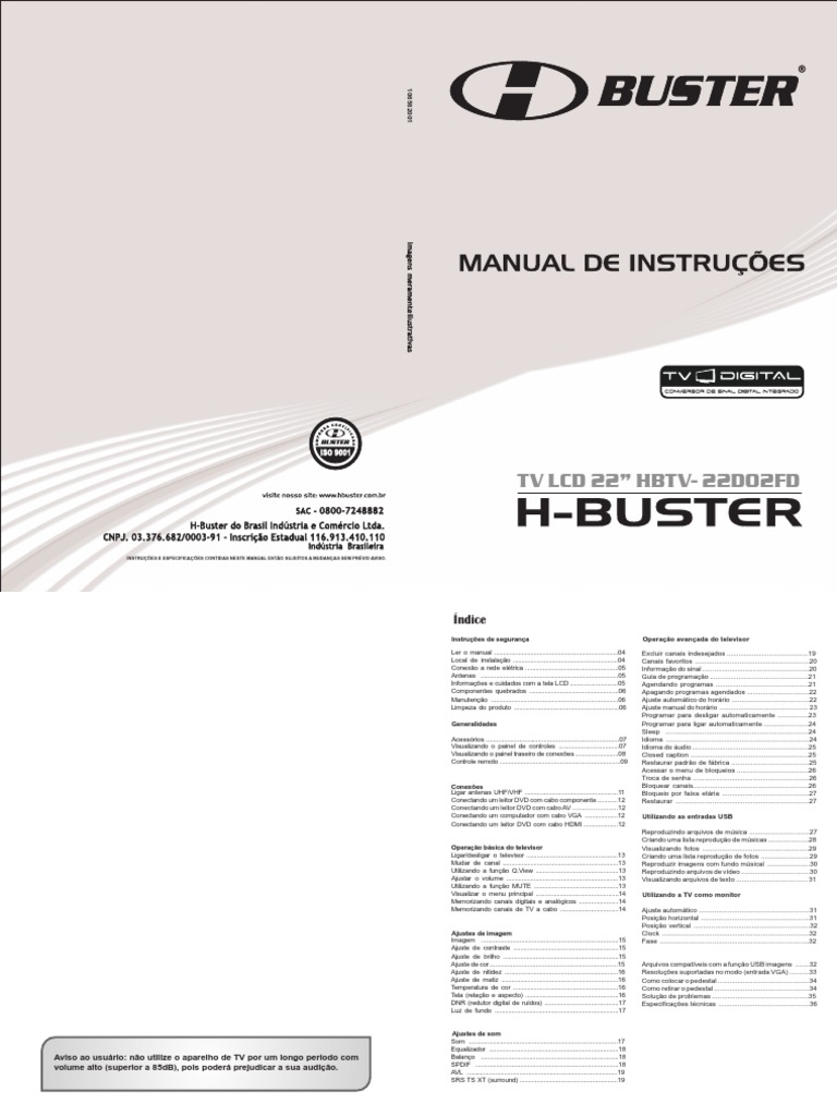 Manual TV H Buster 22 | PDF | HDMI | Televisão digital