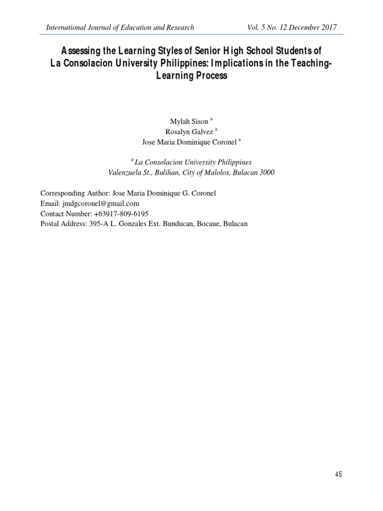 Assessing The Learning Styles of Senior High School Students of La ...