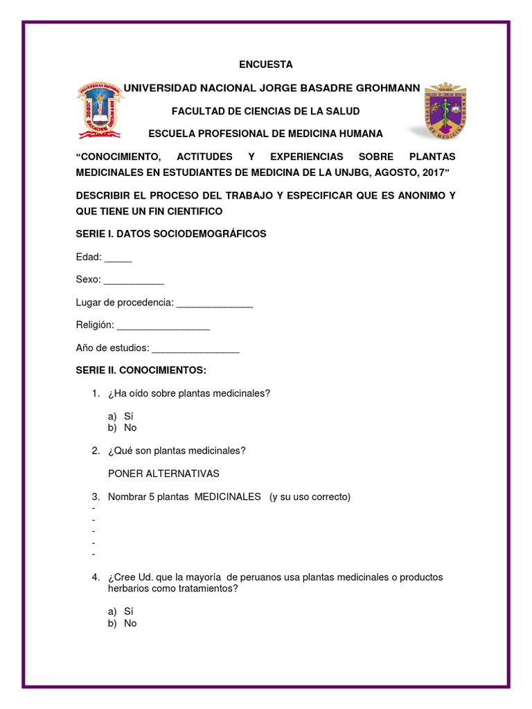 Encuesta Corregida | PDF | Plantas medicinales | Ciencias de la Salud