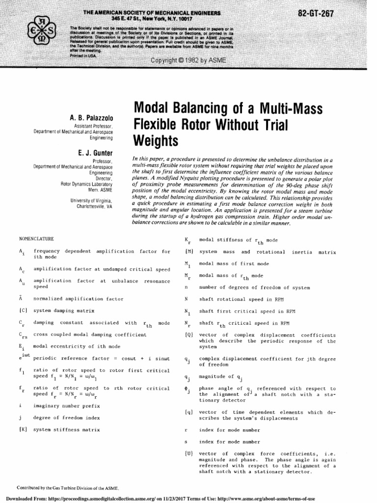Weights: Modal Balancing of A Multi-Mass Flexible Rotor Without Trial ...