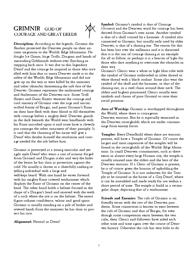 Grimnir | PDF | Dwarf (Dungeons & Dragons) | Campaign Settings