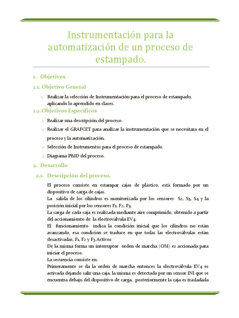 Instrumentación Proceso de Estampado | PDF