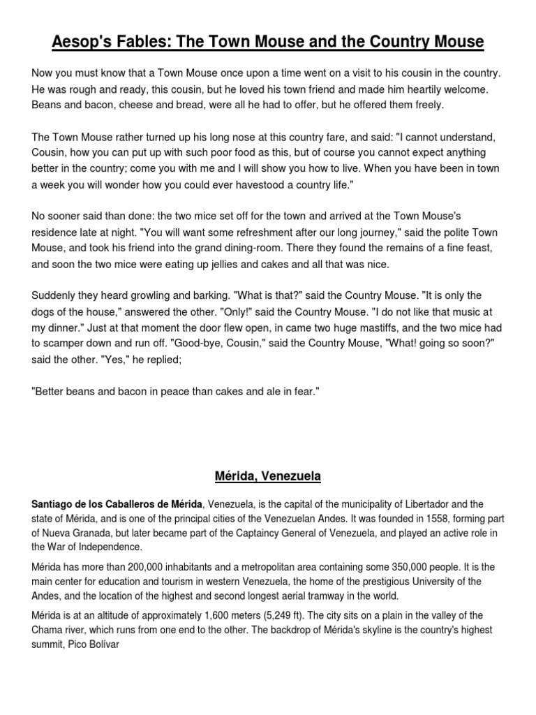 Aesop's Fables: The Town Mouse and The Country Mouse: Mérida, Venezuela ...