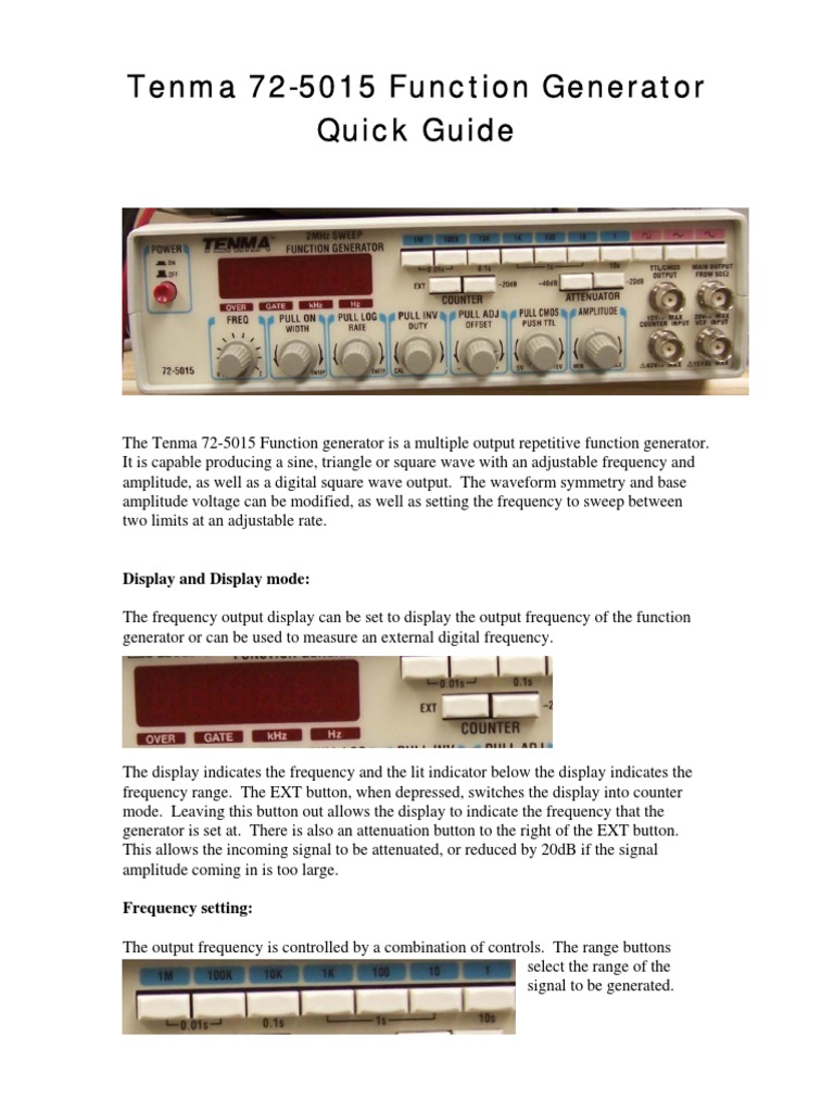Tenma 72-5015 Function Generator Quick Guide | PDF | Electromagnetism ...