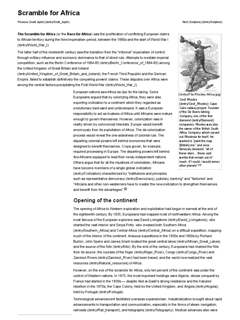 Scramble for Africa: Europe's Race to Colonize the Continent | PDF ...