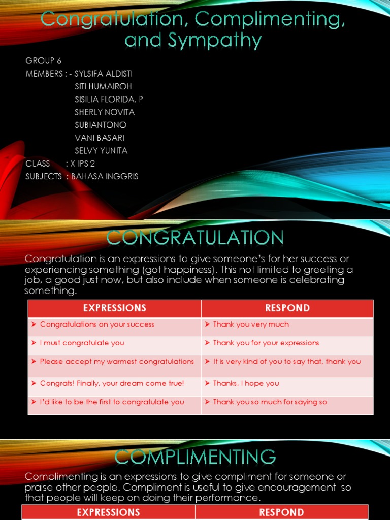 Expressions for Congratulations, Compliments, and Sympathy | PDF | Self ...