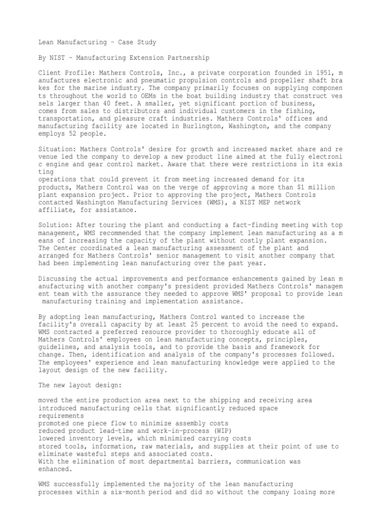 Kaizen Case Study Pdf Lean Manufacturing Industries
