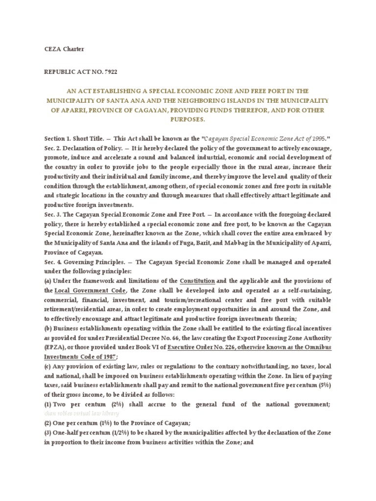 Establishing the Cagayan Special Economic Zone and Free Port Through ...