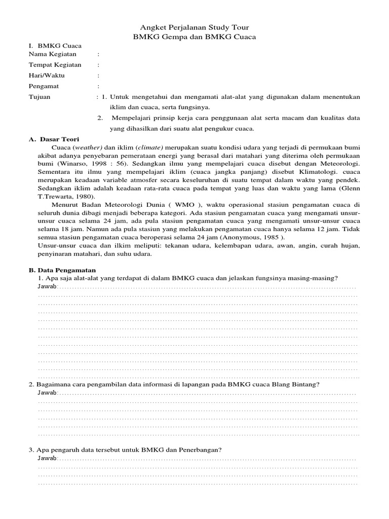 Angket Perjalanan Study Tour | PDF