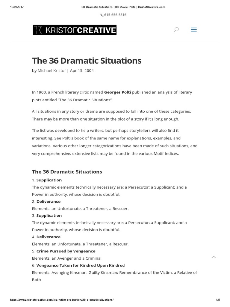 36 Dramatic Situations - 36 Movie Plots - KristofCreative | PDF ...