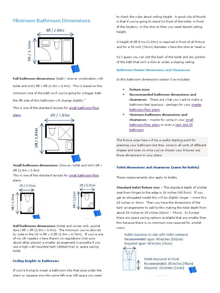 Minimum Bathroom Dimensions | PDF | Bathroom | Sink