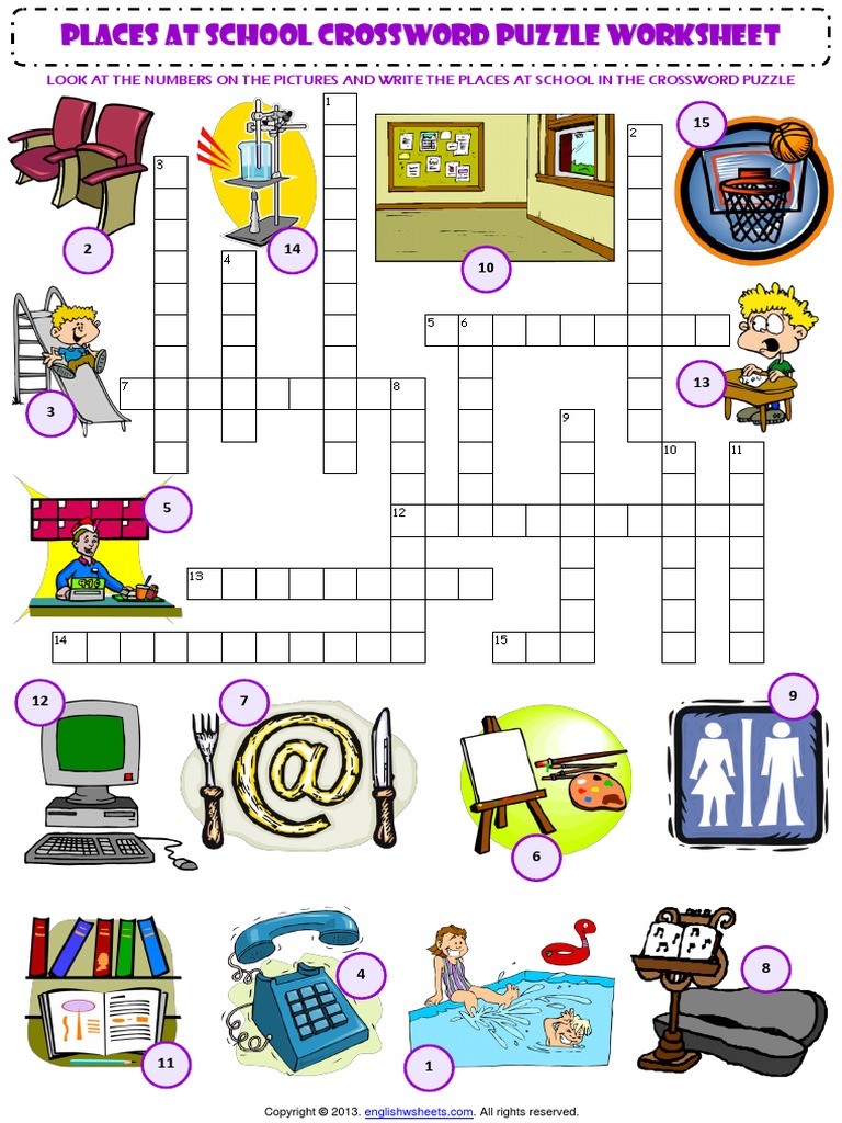 Places at School Criss Cross Crossword Puzzle Vocabulary Worksheet | PDF