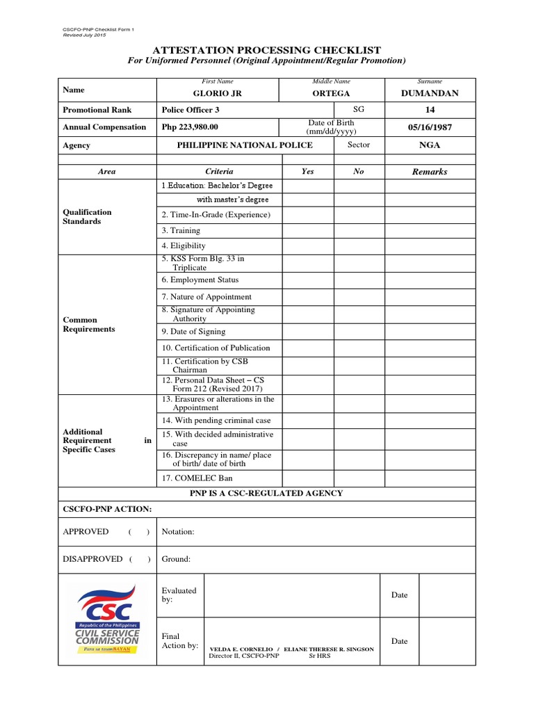 CSCFO-PNP Checklist Form 1 | PDF | Justice | Crime & Violence