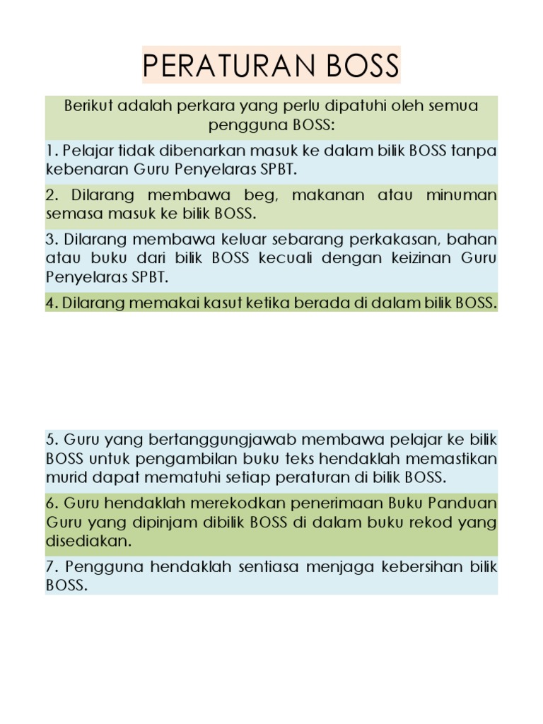 Peraturan Penggunaan Bilik BOSS | PDF