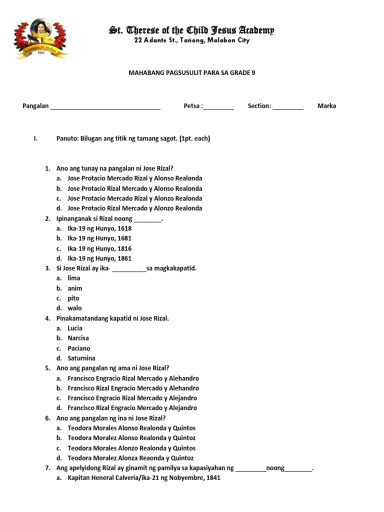 Mahabang Pagsusulit Grade 9 | PDF