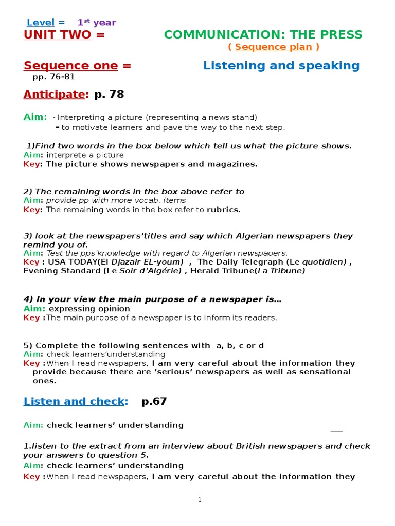 Unit Plan 1AS Unit 2 Communication The Press Our Findings Show 1 | PDF ...
