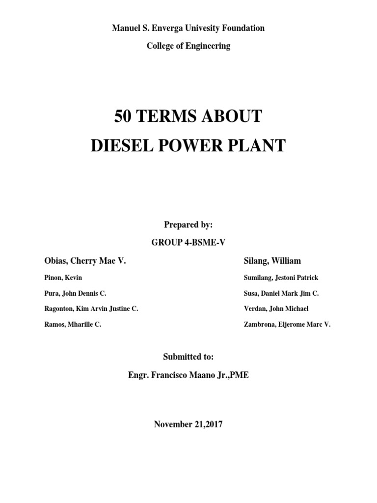 50 Terms About Diesel Power Plant: Manuel S. Enverga Univesity ...