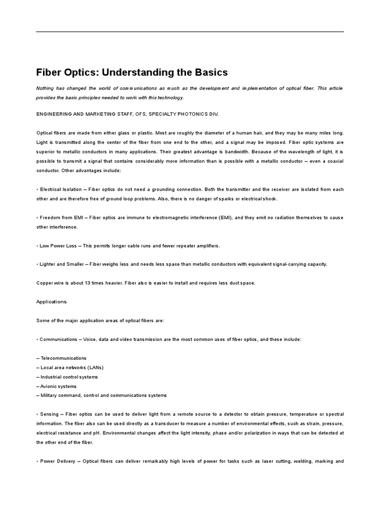 Fiber Optics: Key Principles Explained | PDF | Optical Fiber ...