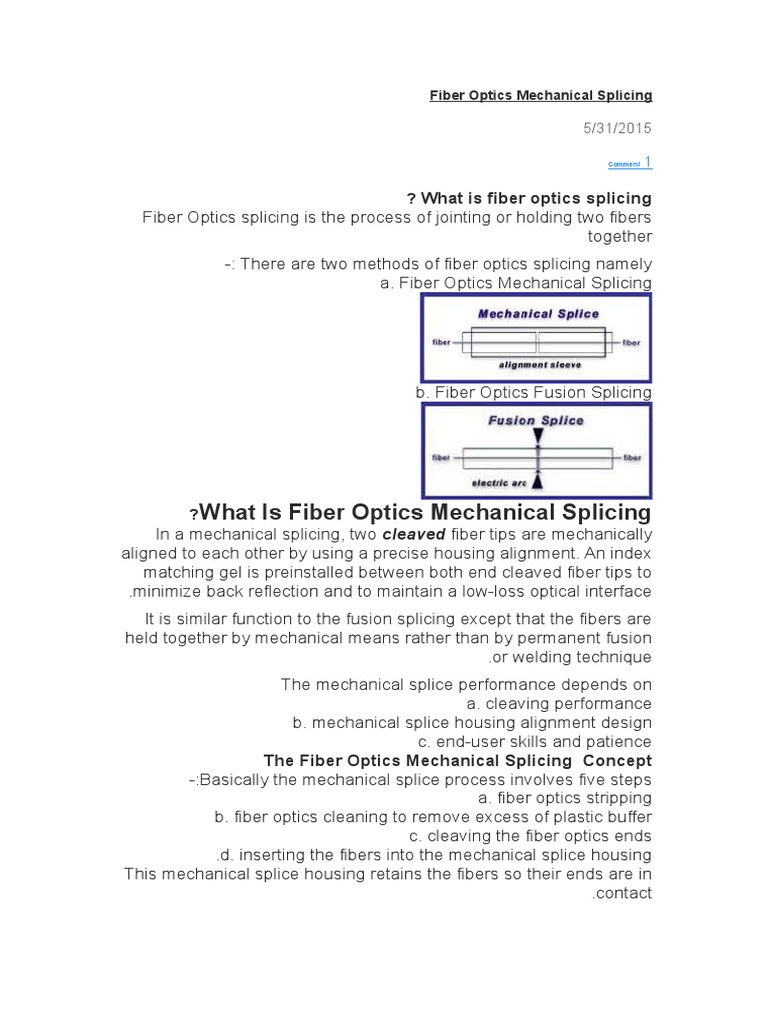 Fiber Optics Mechanical Splicing | PDF | Optical Fiber | Electronics
