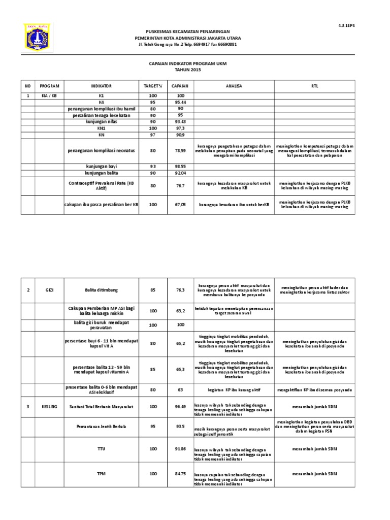 CAPAIAN INDIKATOR PROGRAM UKM TAHUN 2015 | PDF