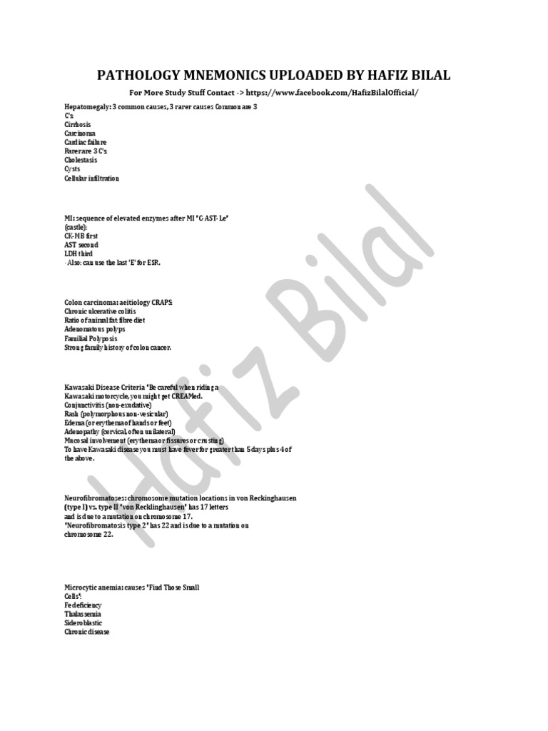 Pathology Mnemonics | PDF | Chronic Obstructive Pulmonary Disease | Anemia