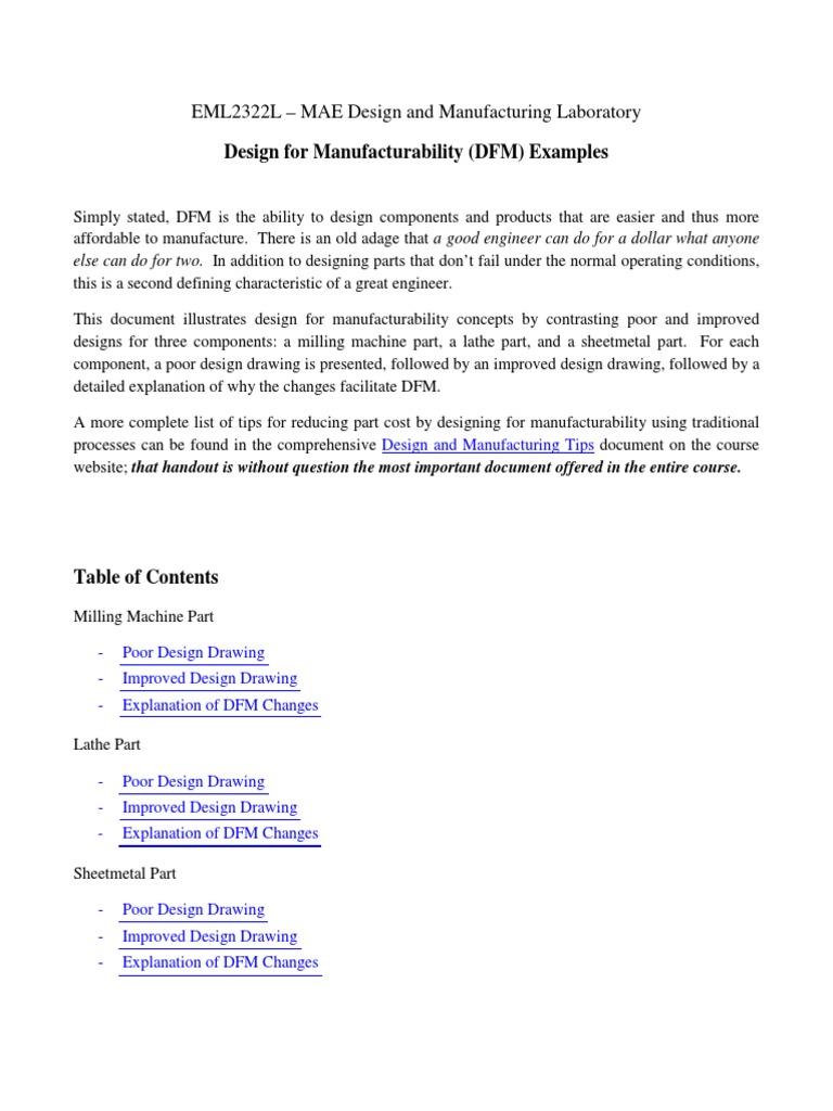 DFM Concepts for EML2322L Lab | PDF | Sheet Metal | Engineering Tolerance