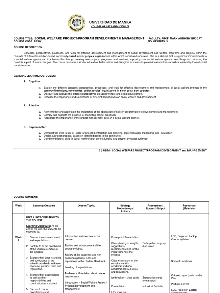 Social Welfare Project, Program Development and Management | PDF ...