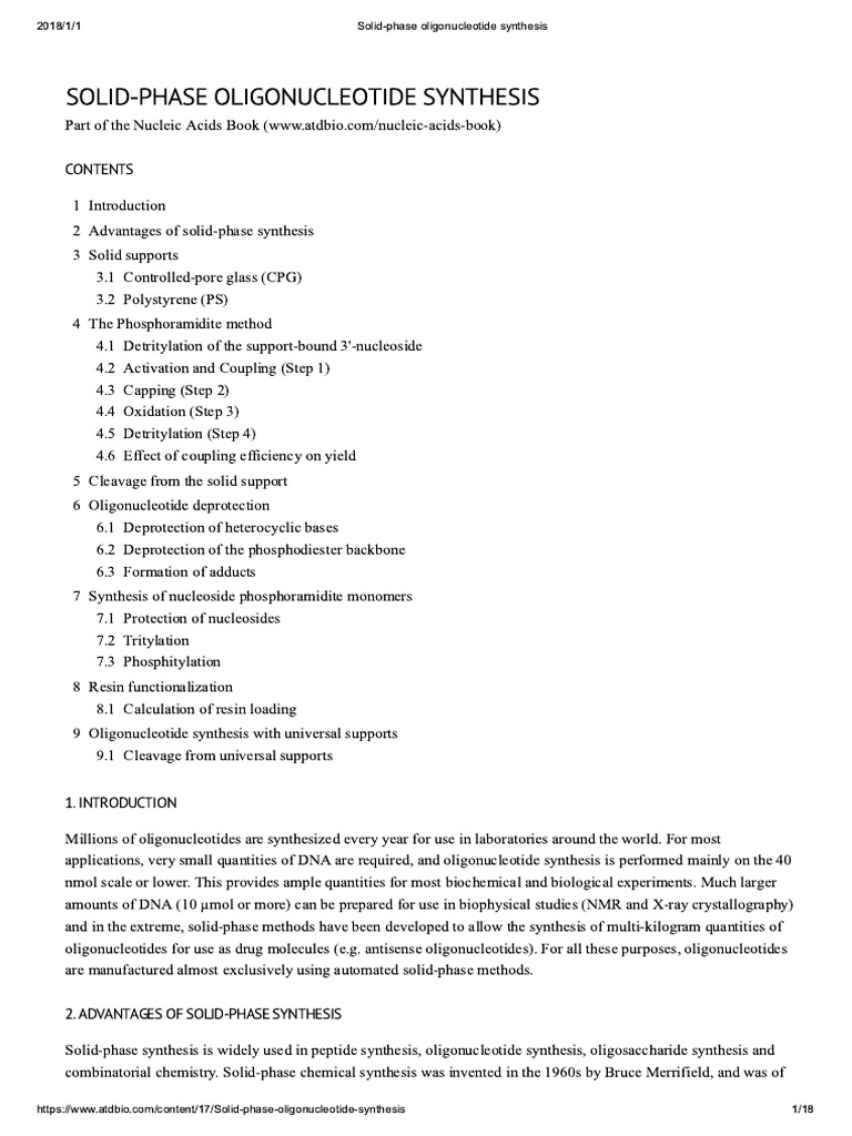 Solid-Phase Oligonucleotide Synthesis | PDF