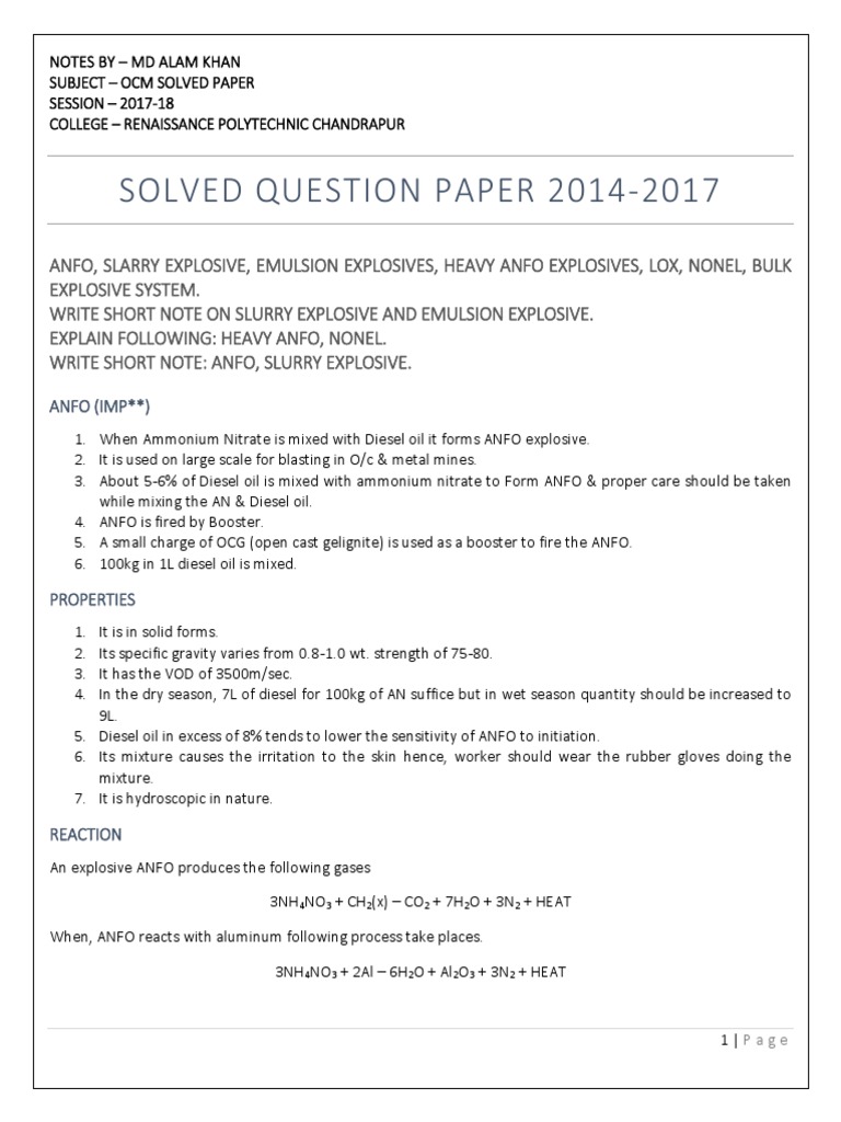 OCM Solved Paper | PDF | Explosive Material | Coal Mining