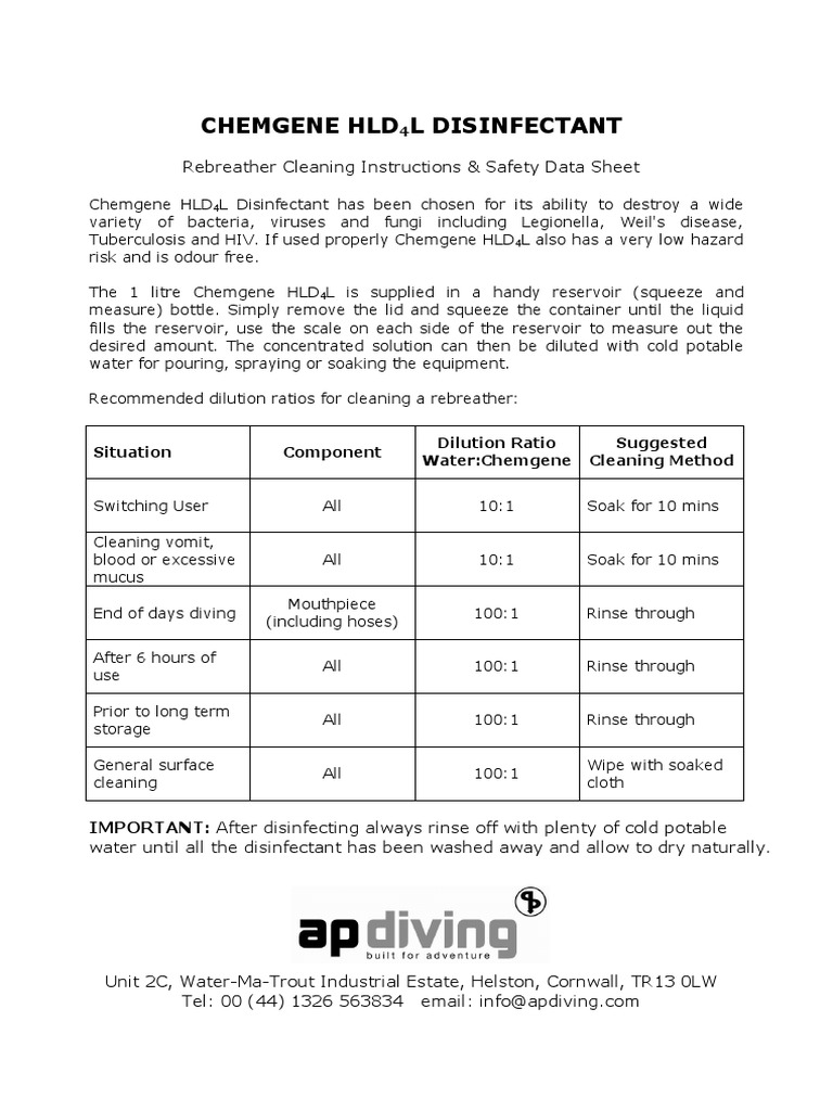 Rebreather Chemgene Datasheet Apdiving | PDF