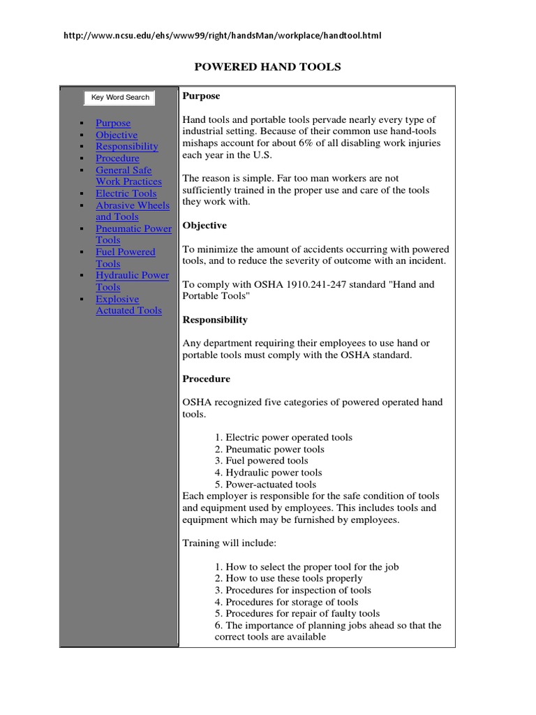 Powered Hand Tools | PDF | Occupational Safety And Health ...