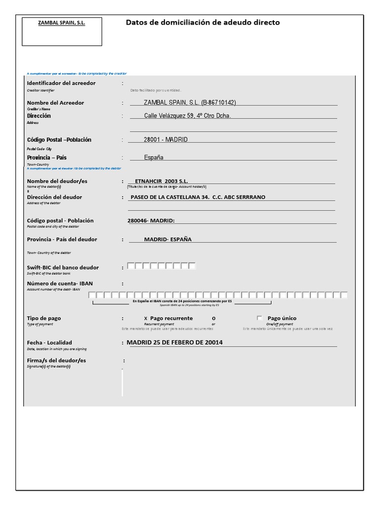 02 Formulario SEPA DF | PDF | Bancarrota | Préstamos