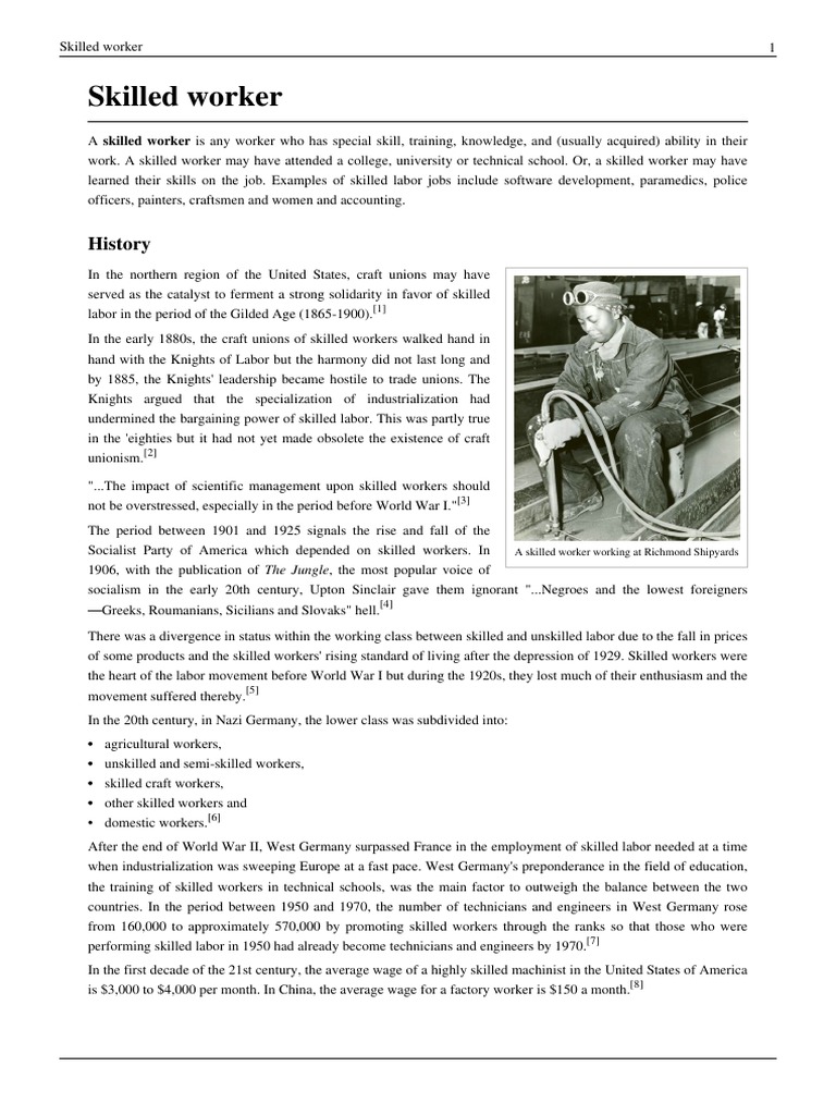 Skilled Worker | Skilled Worker | Labor