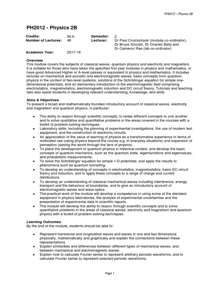 Physics 2B Overview and Curriculum | PDF | Quantum Mechanics | Physics