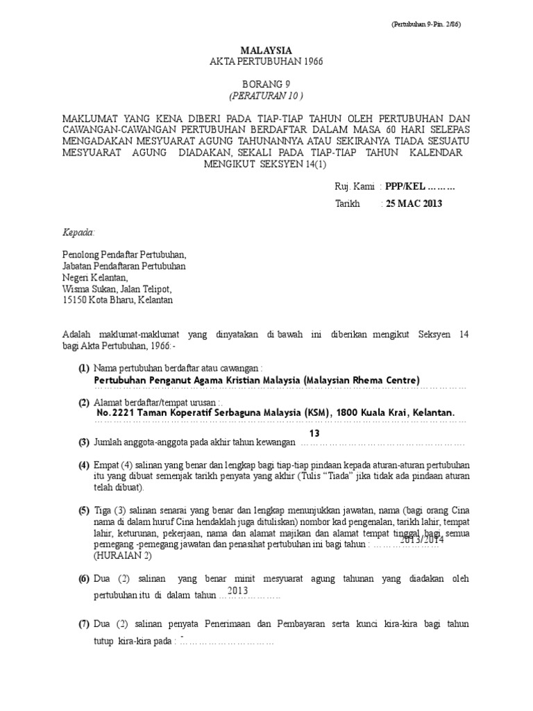 Borang 9 - Penyata Tahunan | PDF