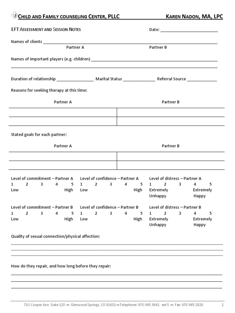 EFT Assessment and Session Notes | Attachment Theory | Family Therapy