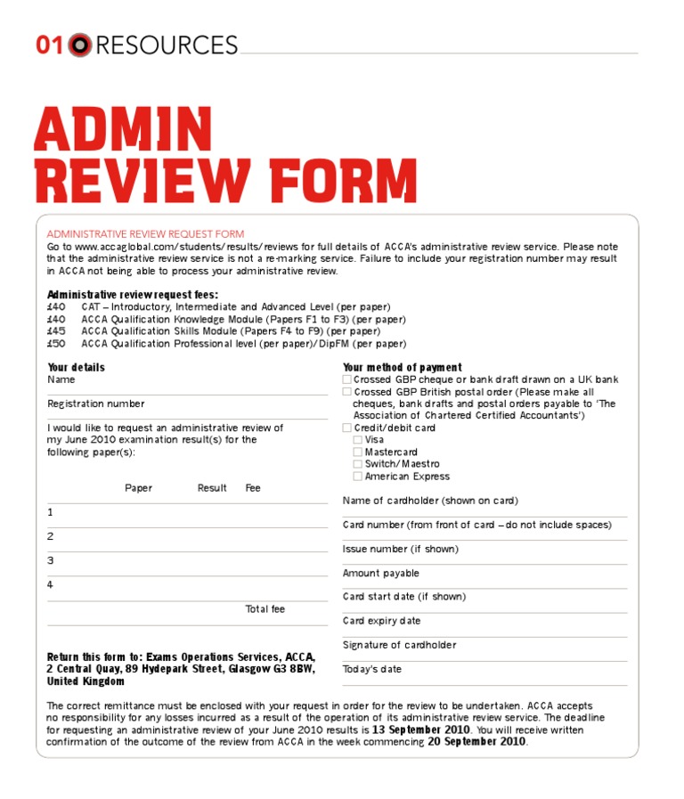 ACCA Administrative Review Request Form | PDF | Cheque | Services (Economics)