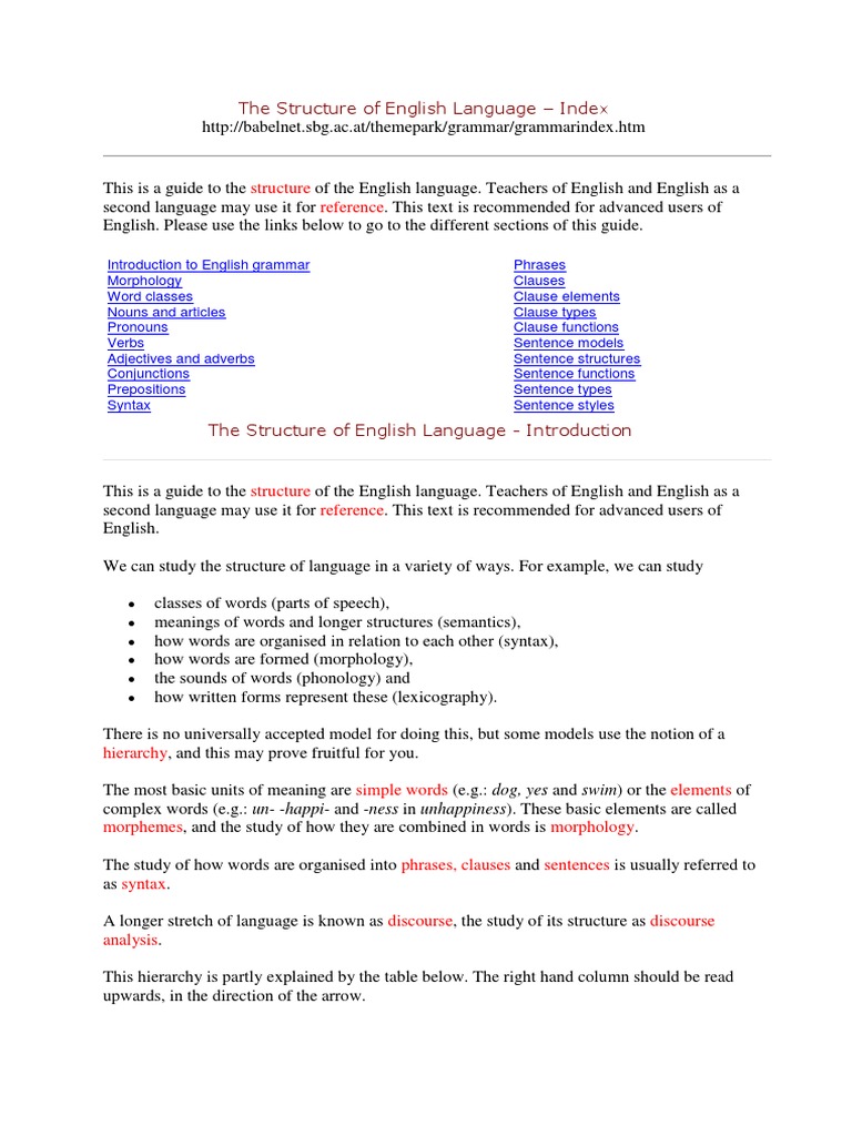 The Structure of English Language | PDF | Part Of Speech | Verb