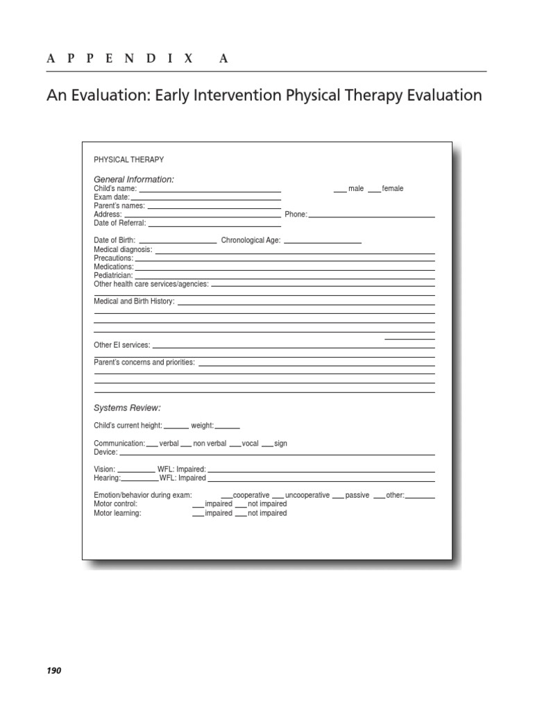 An Evaluation: Early Intervention Physical Therapy Evaluation ...