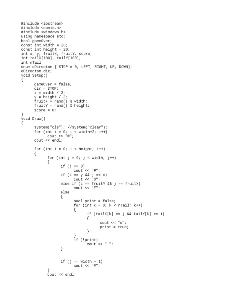 C++ Simple Snake Game | PDF | Computer Programming | Software Engineering