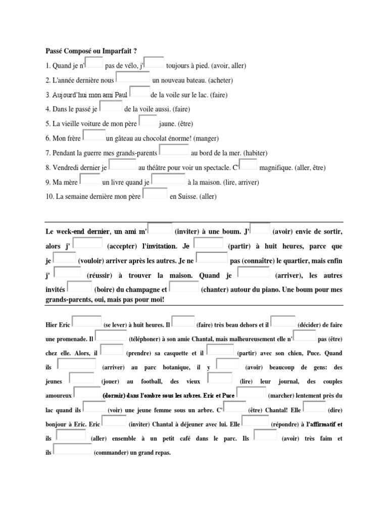 passe compose imparfait exercices.docx | Nage chez les humains | Loisirs