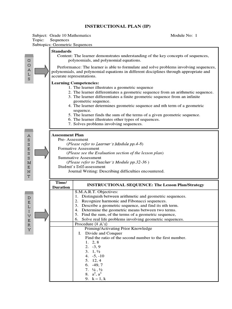 Geometric Sequences Lesson Plan | PDF | Sequence | Educational Assessment
