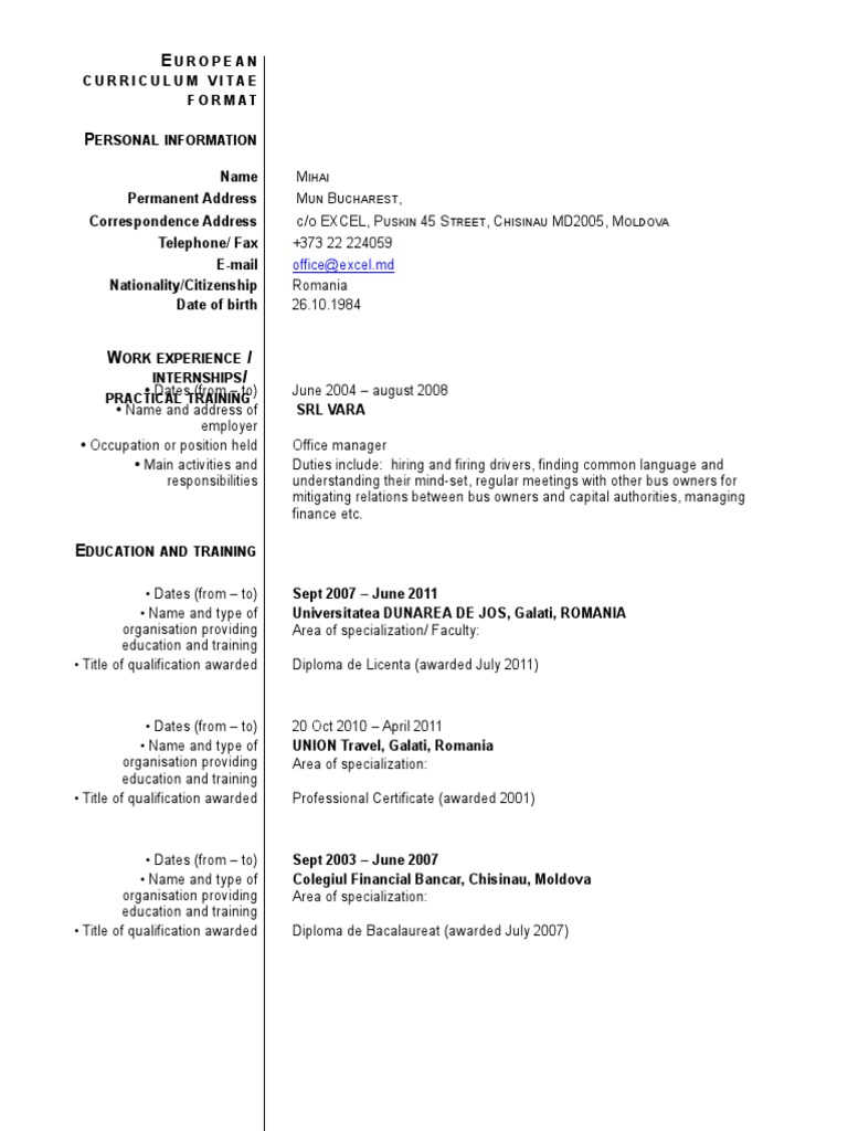 CV-EU Format UNI | PDF