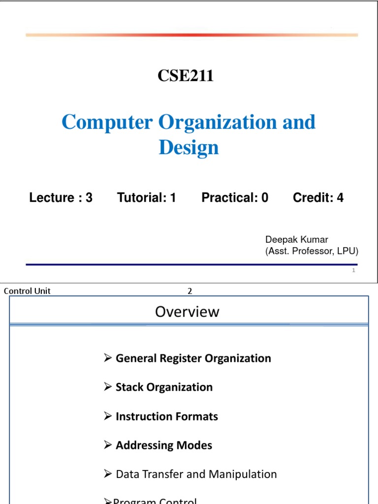 Computer Organization and Design: Lecture: 3 Tutorial: 1 Practical: 0 Credit: 4 | Download Free ...