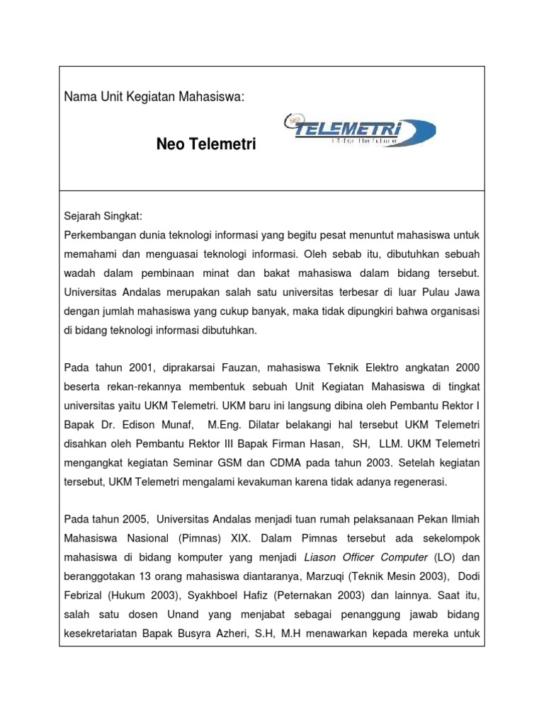 Sejarah UKM Neo Telemetri | PDF