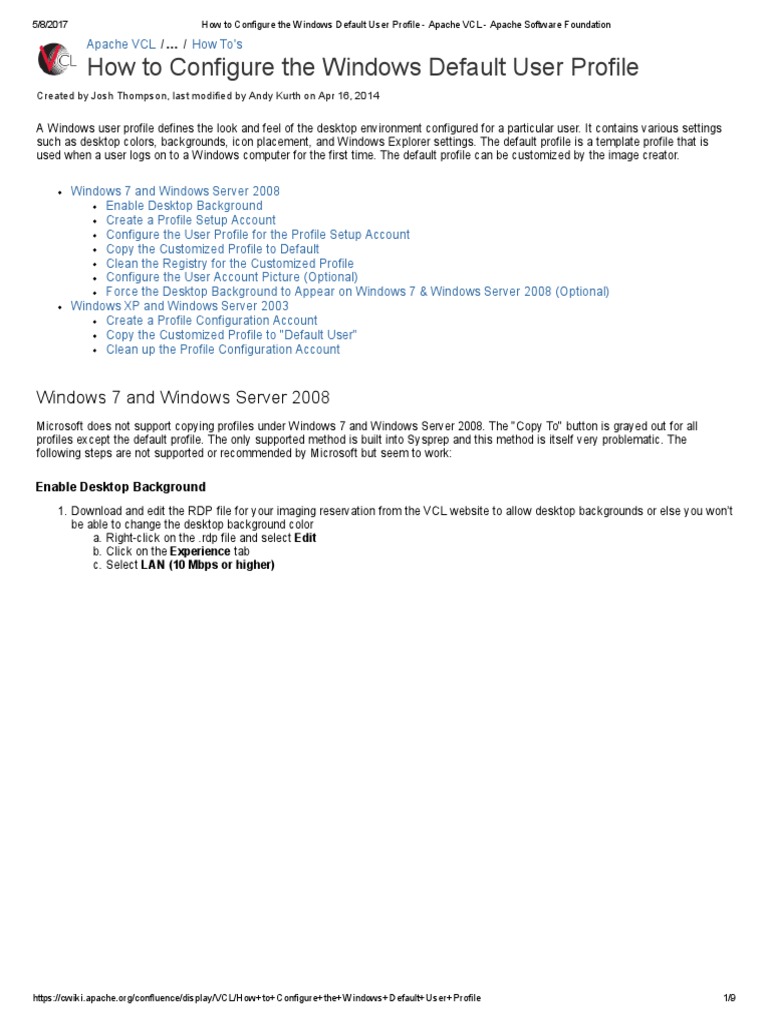 How To Configure The Windows Default User Profile | PDF | Windows ...
