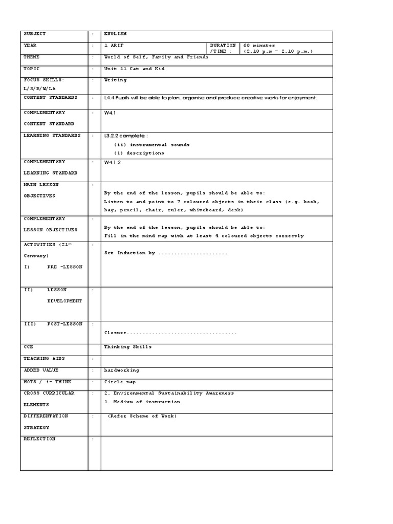 RPH Template New | PDF | Foreign Language Studies | Art