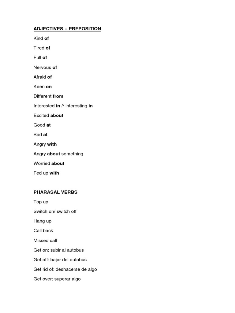 Adjectives and Phrasal Verbs Guide | PDF