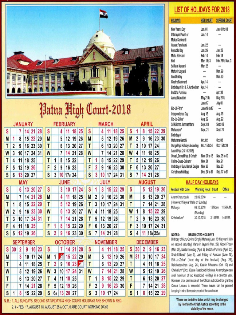 Patna High Court Calendar, 2018 | PDF